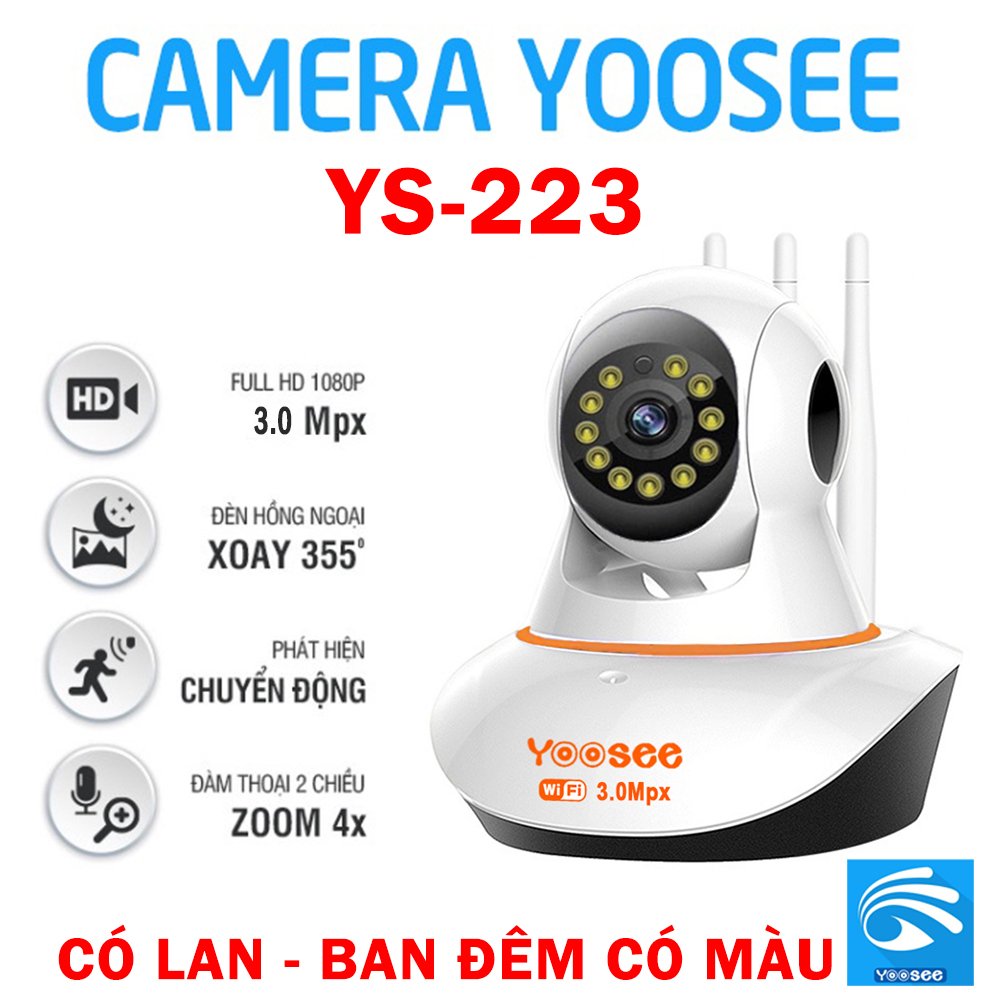 Camera IP Wifi YOOSEE 3MP Robo (3 Anten, Có LAN, Có màu 24/24, Kèm nguồn 5V) - Vi Quân Computer