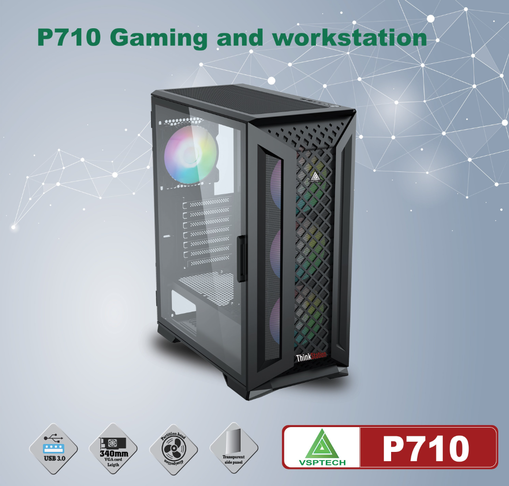 Case VSP P710 THINKSTATION (423x223x490mm, Hông kính cường lực, Fan ...